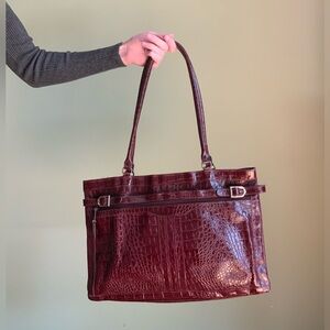 Vintage | Bags | Burgundy Croc Satchel Vintage Leather Work Bag Office ...
